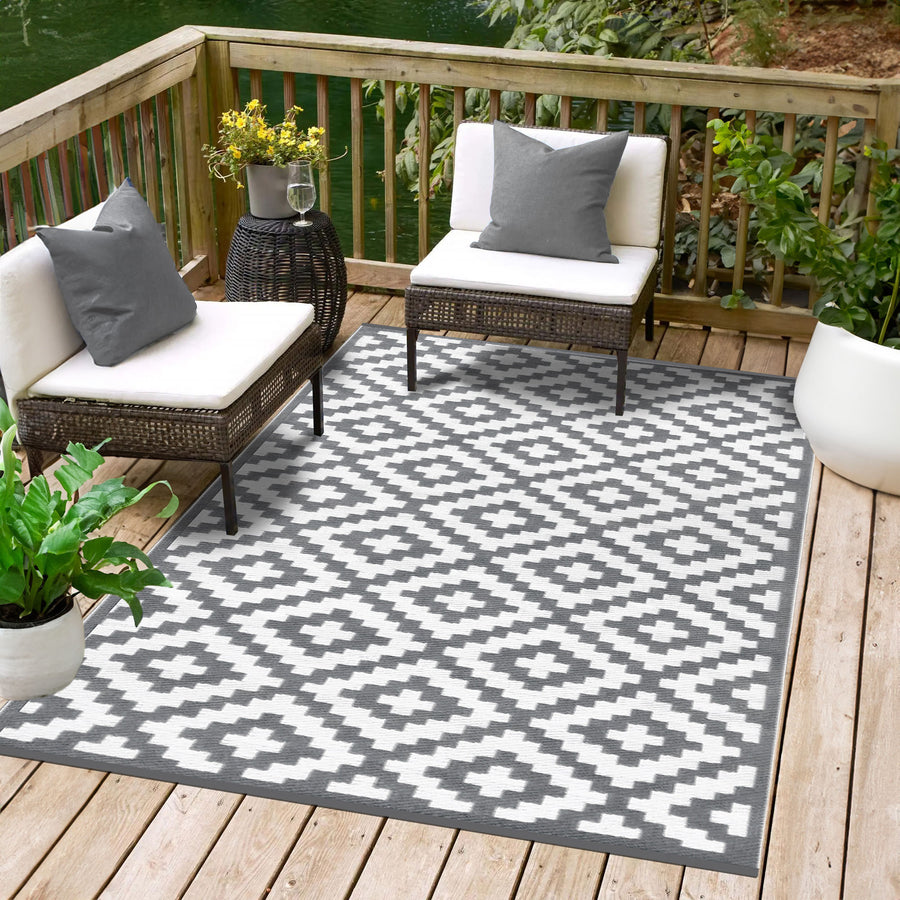 Luxury Outdoor Rugs | Nirvana Grey & White - Waterproof & Reversible