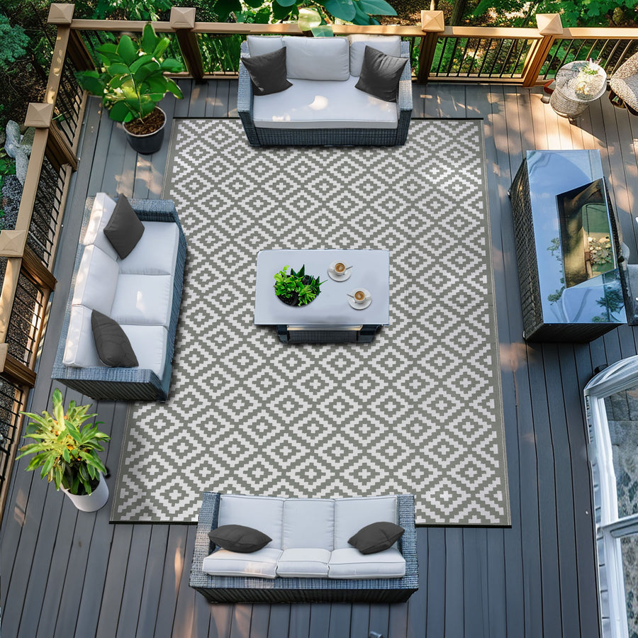 1 Year Warranty Outdoor Rug UK | Nirvana Grey & White | Durable & Easy Care