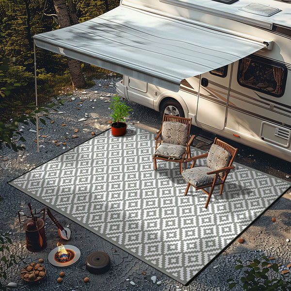Indoor/Outdoor Grey and White Rug | Camping Mat, RV Patio Rug ...