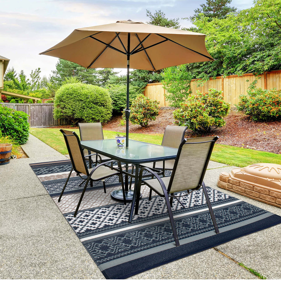 Blue, Taupe and Beige Outdoor Rug