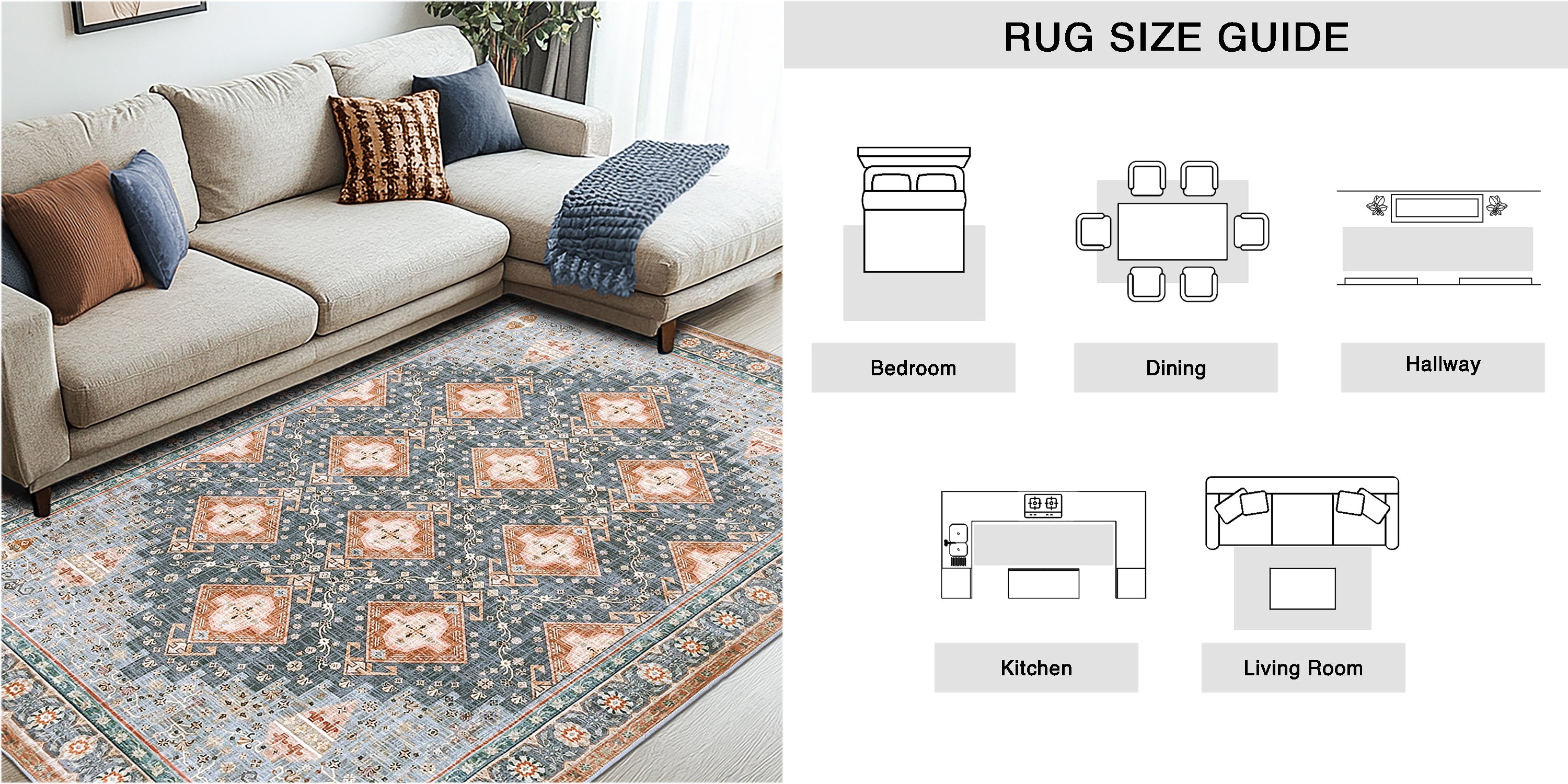 Vernal Peoria Beige and Grey Machine Washable Rug - For Living Room, D